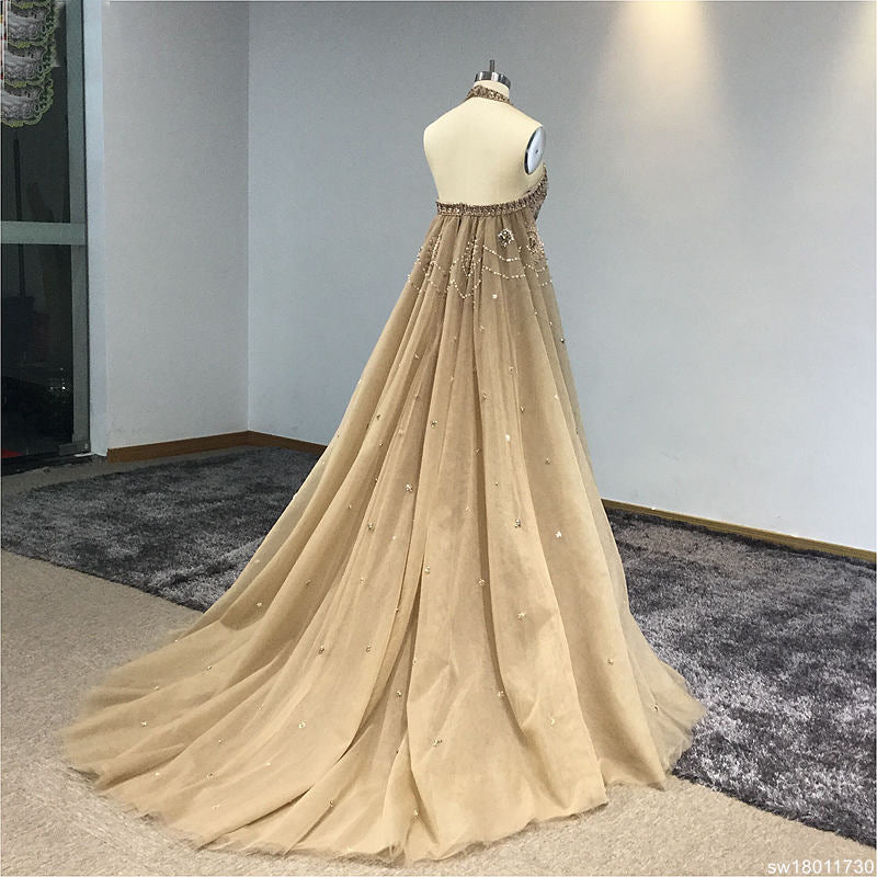 Gisela - Regal Gala Evening Dress Wedding Gown with Veil in Old Gold ...