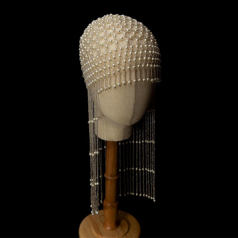CHER - Bohemian, Egyptian Style Pearl Beaded Bridal Cap for Unique Bea ...