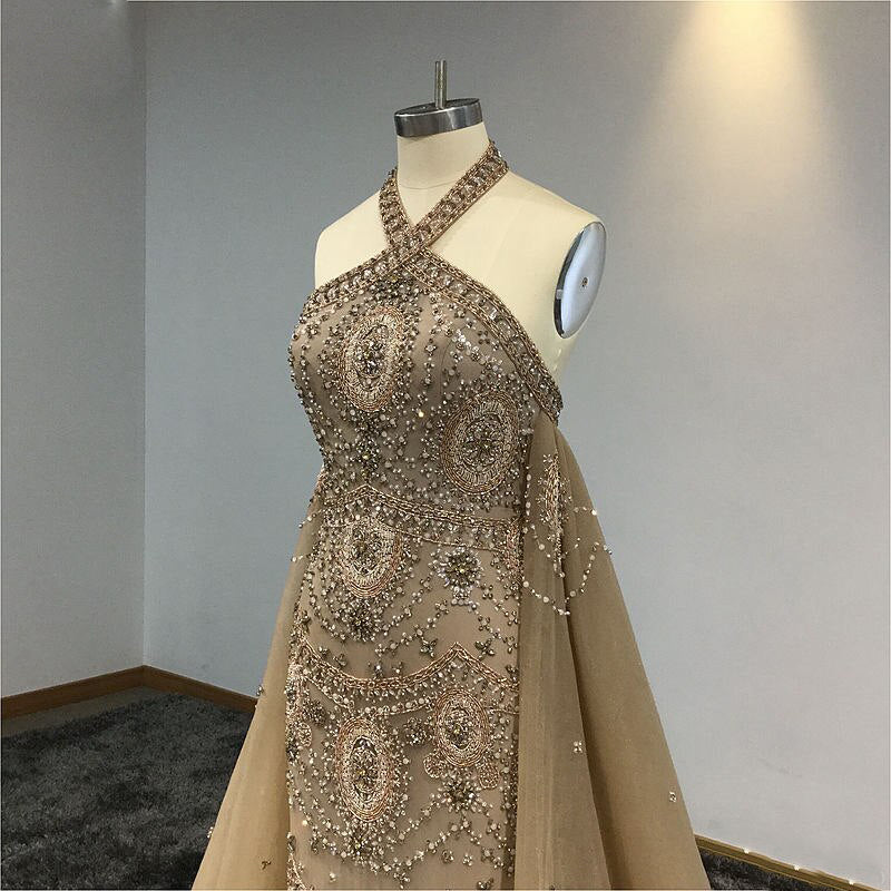 Gisela - Regal Gala Evening Dress Wedding Gown with Veil in Old Gold ...