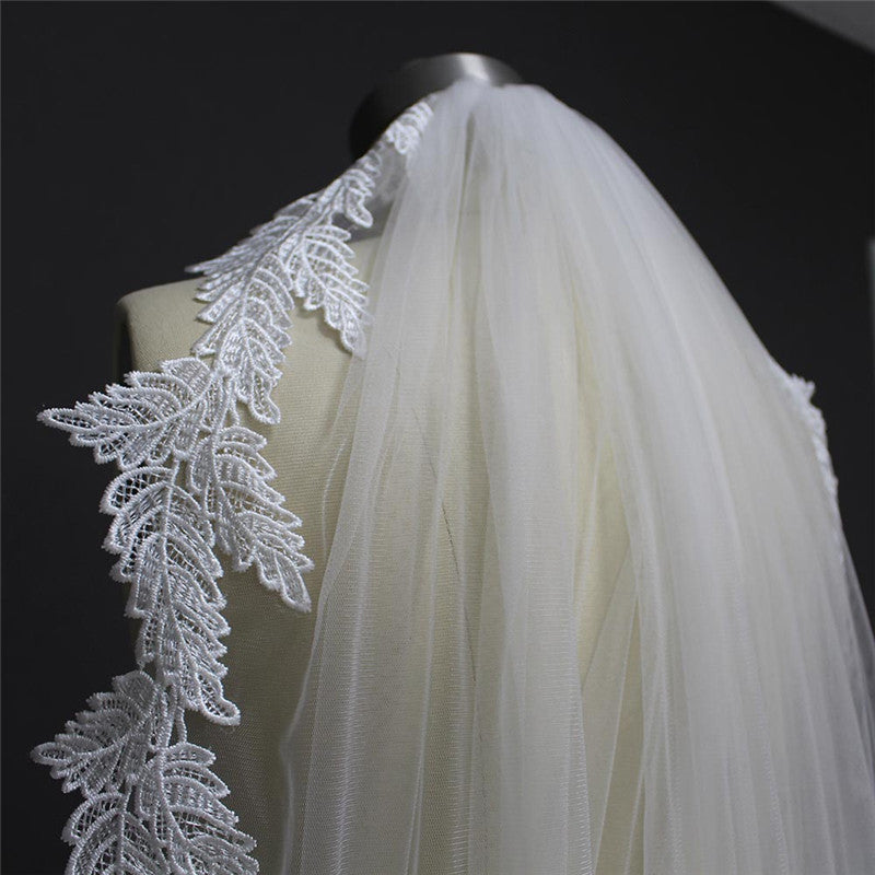 VERT - Leaf detail Mantilla Style Finger Tip Veil in White or Ivory ...